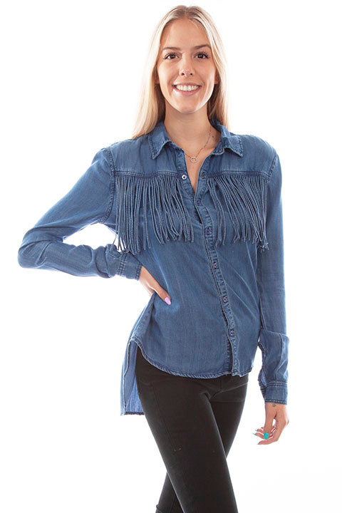 SCULLY WOMENS FRINGE DENIM SHIRT - FRINGE WESTERN WEAR