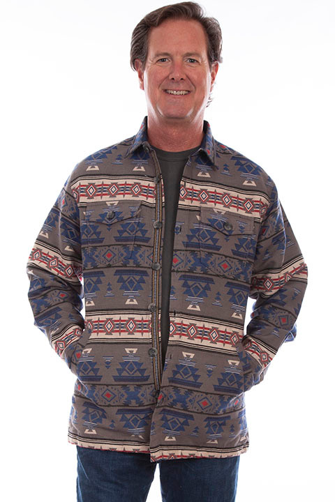 SCULLY SOUTHWEST SHIRT JACKET RED/BLUE - FRINGE WESTERN WEAR