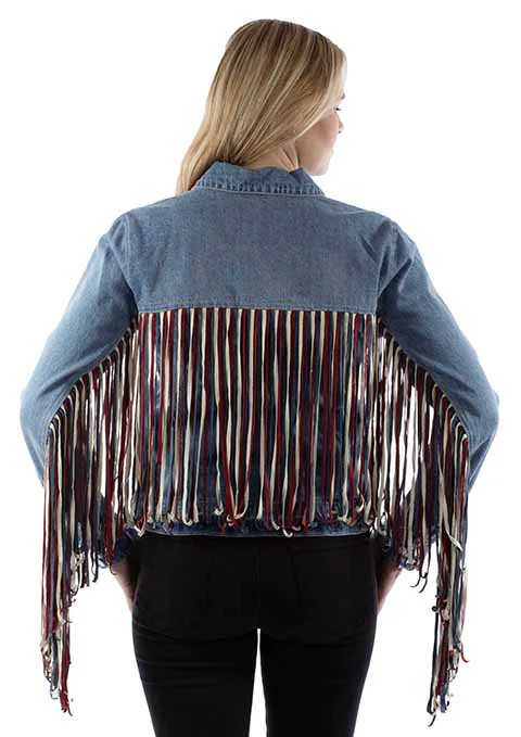 SCULLY WOMENS DENIM FRINGE JACKET - FRINGE WESTERN WEAR