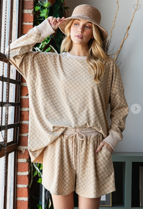 TAN CHECKERED SET - FRINGE WESTERN WEAR