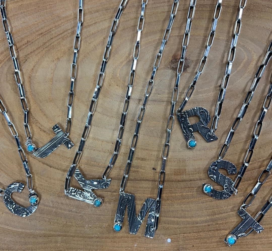 SOL STAMPED SMALL INITIAL THICK CHAIN NECKLACE - FRINGE WESTERN WEAR