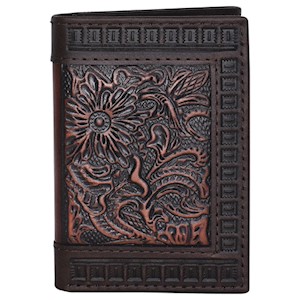 JUSTIN TRIFOLD WALLET WITH TOOLING - FRINGE WESTERN WEAR