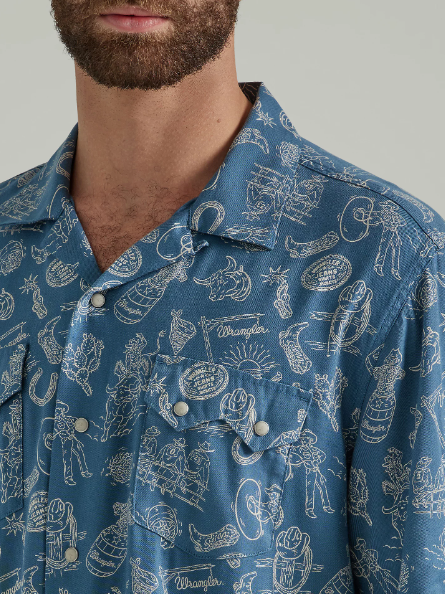 WRANGLER COCONUT COWBOY SNAP SHIRT IN WESTERN NAVY - FRINGE WESTERN WEAR