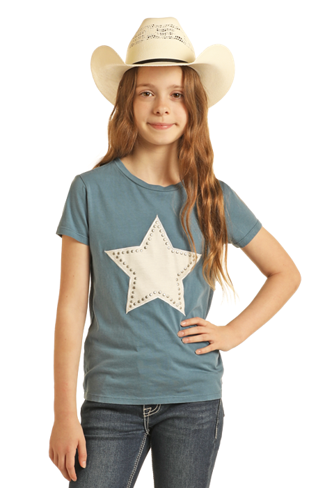 R&R GIRLS BLUE STAR TOP GIRLS - FRINGE WESTERN WEAR