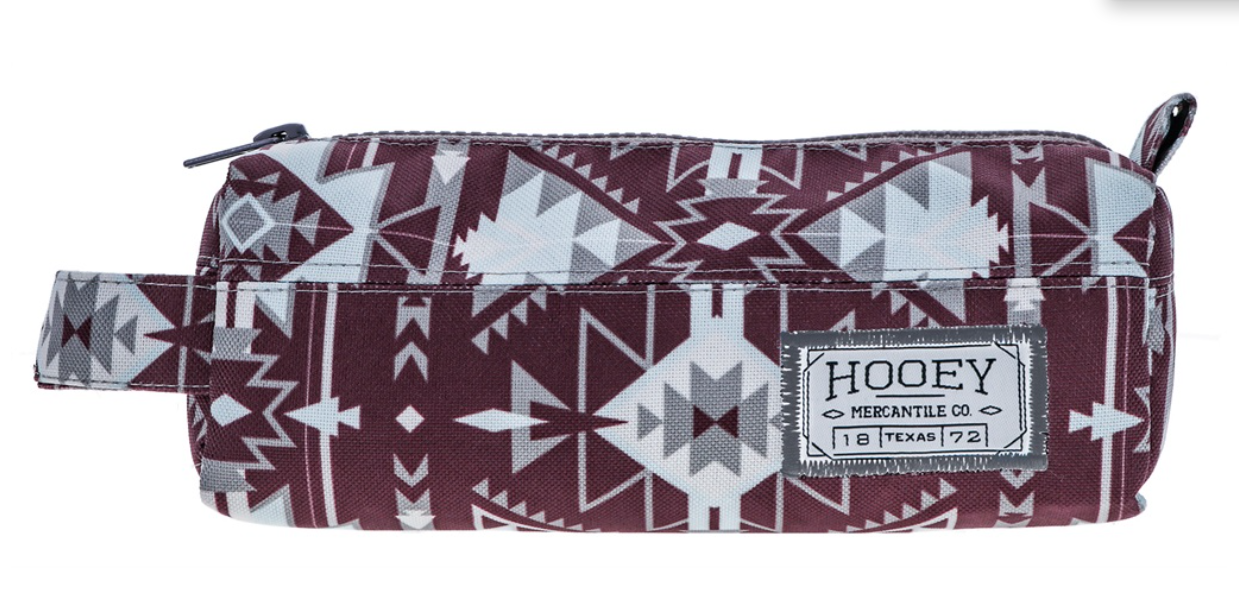 HOOEY PC019 PENCIL CASE BURGUNDY AZTEC - FRINGE WESTERN WEAR
