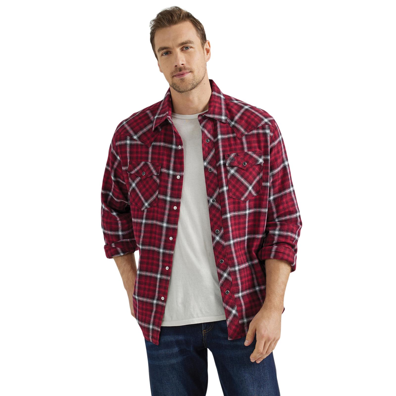 WRANGLER MENS RETRO RED PLAID FLANNEL - FRINGE WESTERN WEAR
