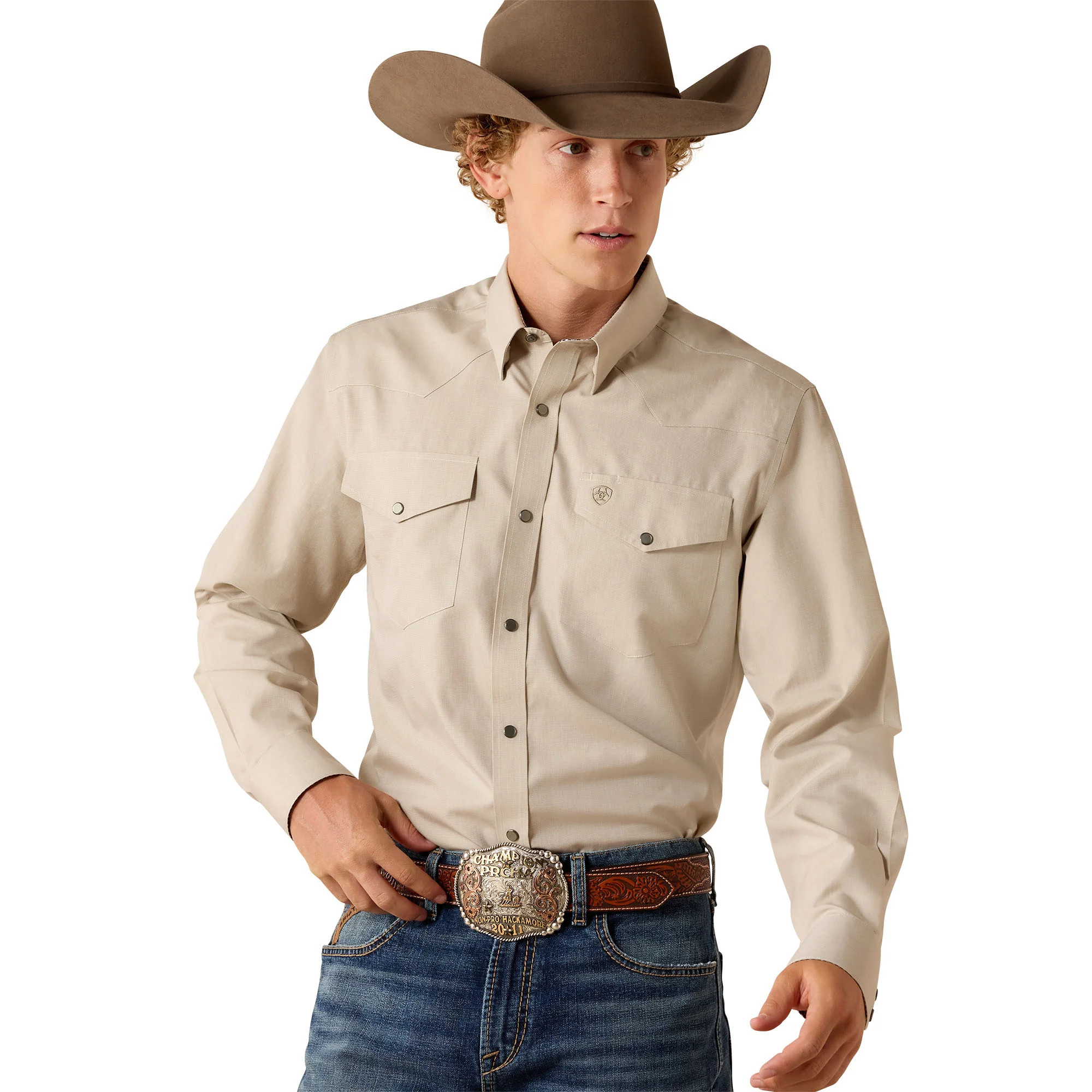 ARIAT MENS WRINKLE FREE BUTTON UP- PINPOINT OXFORD - FRINGE WESTERN WEAR