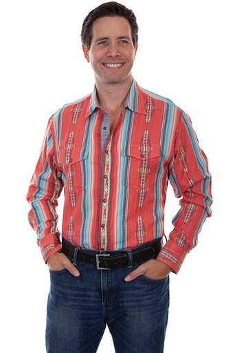 SCULLY SOUTHWEST RED AZTEC SNAP - FRINGE WESTERN WEAR