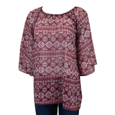 WOMENS CH BURGUNDY AZTEC TOP - FRINGE WESTERN WEAR