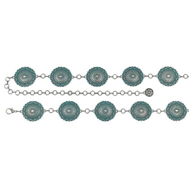 CATCHFLY LADIES BELT ROUND CONCHO WITH TURQUOISE WASH - FRINGE WESTERN WEAR