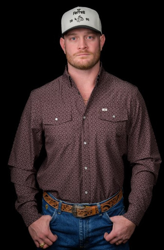 FERRELL SILAS BROWN LONG SLEEVE MENS PEARL SNAP - FRINGE WESTERN WEAR