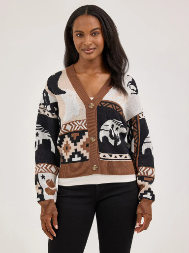 WRANGLER 2371637 CARDIGAN BR/BLK-WRANGLER WM Pun - FRINGE WESTERN WEAR