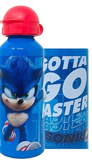 Sonic the Hedgehog Aluminium Drinks Bottle 500ml Blue Red Cap - Big ...