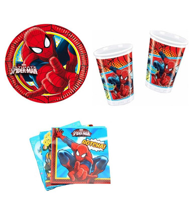 Spiderman Party Pack 8 Plates, 8 Cups and 20 Serviettes - Big White ...