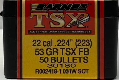 BARNES TRIPLE SHOCK X BULLETS 22 CAL 53 GR. TSX FLAT BASE BRN30180 ...