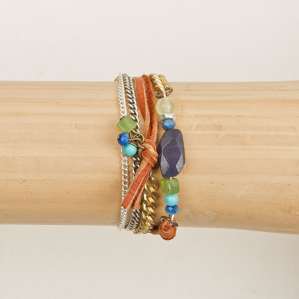 Guatemalan Triple Wrap Stone, Chain & Leather Bracelet | Handmade Fair ...