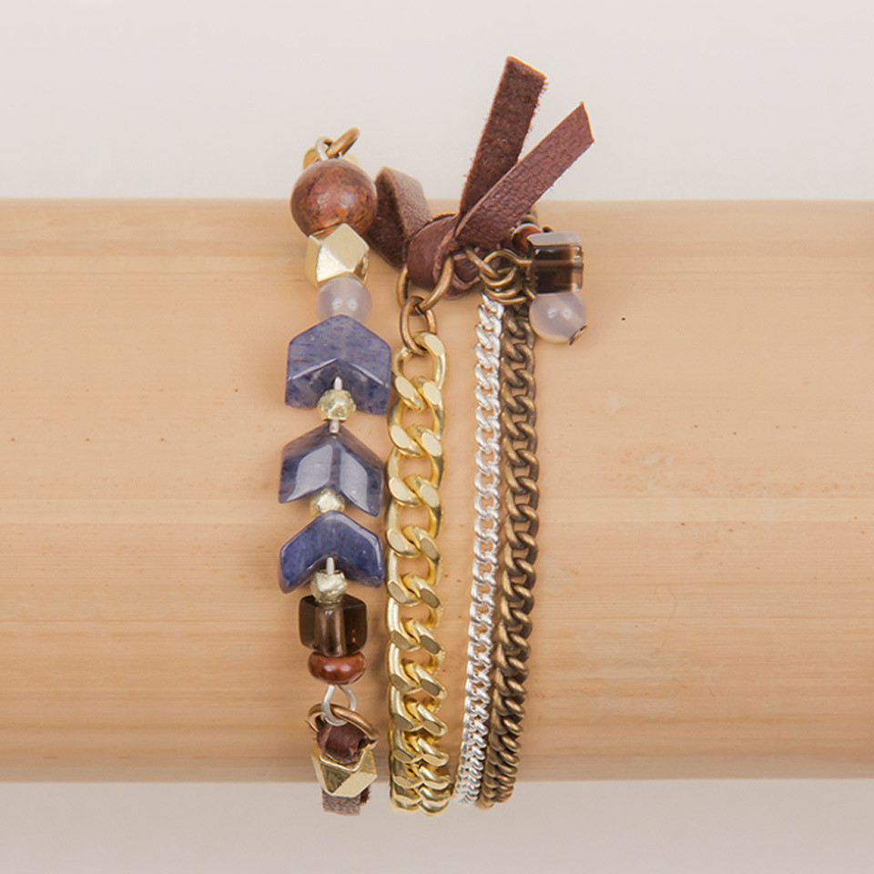 Guatemalan Triple Wrap Stone, Chain & Leather Bracelet | Handmade Fair ...