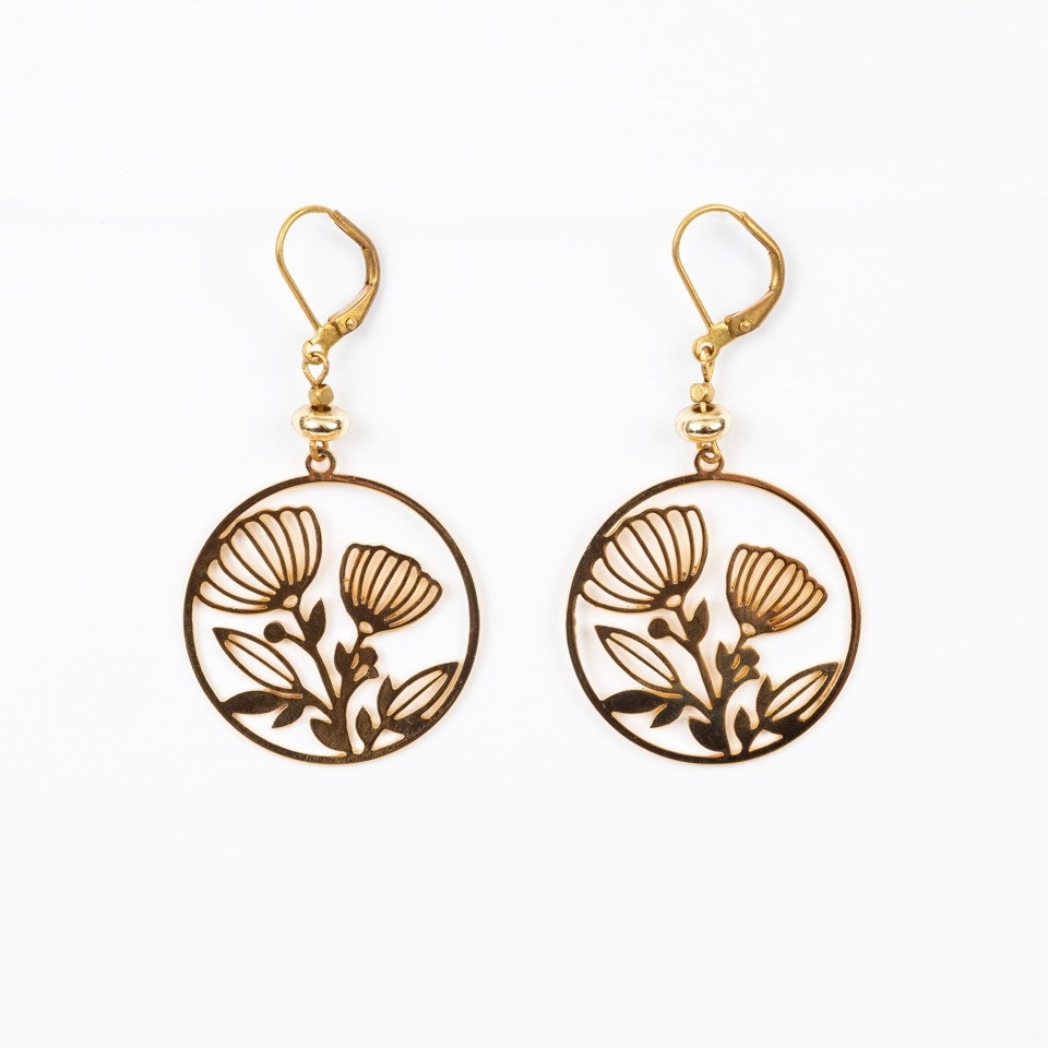 24K Plate Circle Frame Flower Earrings | Handmade Fair Trade Jewelry ...
