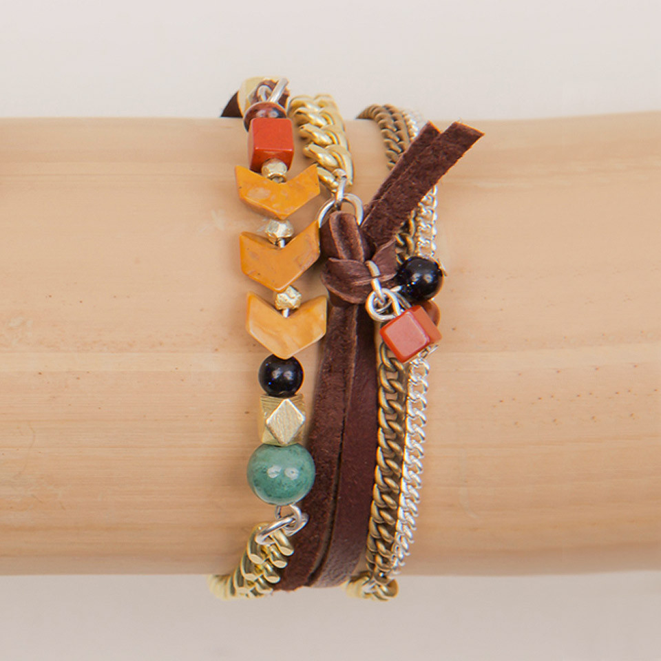 Guatemalan Triple Wrap Stone, Chain & Leather Bracelet | Handmade Fair ...