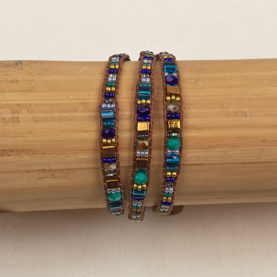 Triple Wrap Stone, Chain & Leather Bracelet - Altiplano