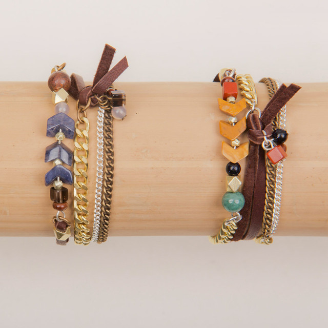 Guatemalan Triple Wrap Stone, Chain & Leather Bracelet | Handmade Fair ...