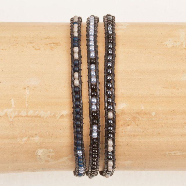 Guatemalan Triple Wrap Stone, Chain & Leather Bracelet | Handmade Fair ...
