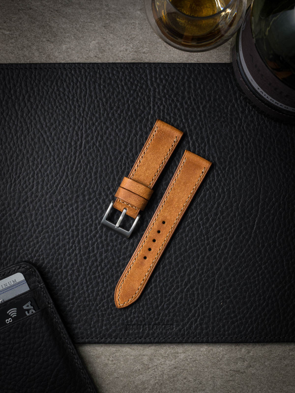 "Taylor" Tan Butterscotch Handcrafted Leather Watch Strap - Bas and Lokes