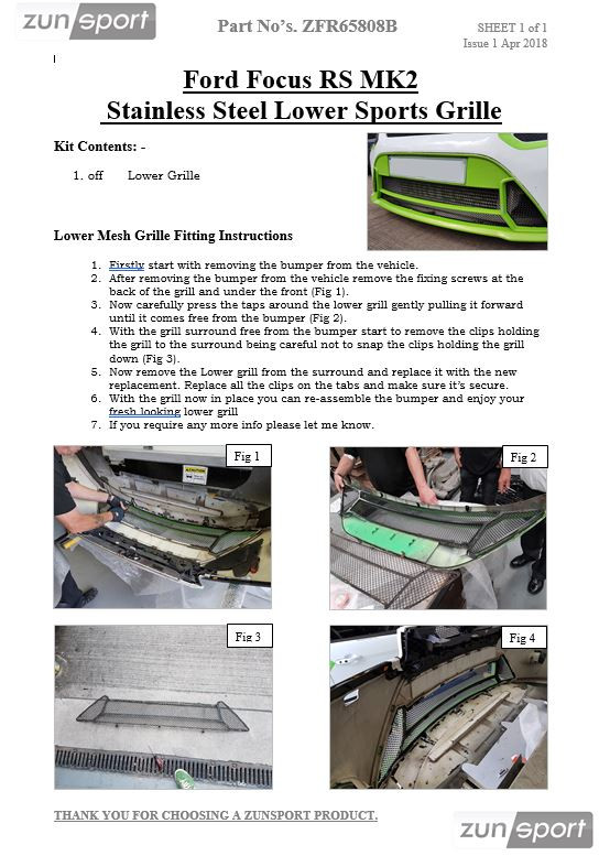Ford Focus MK2 RS - Lower Grille Zunsport