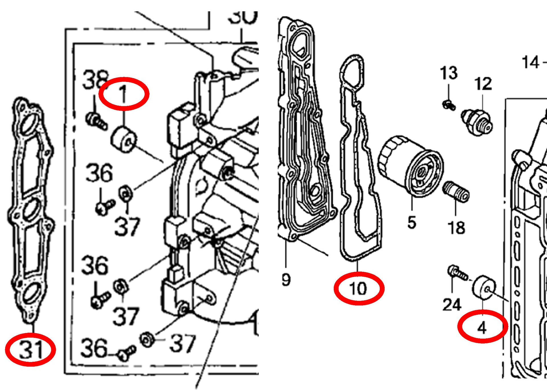 Honda BF30A BF30D manual tilt 4 stroke outboard anode replacement kit