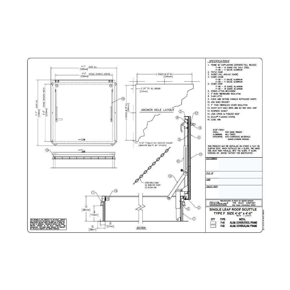 48" x 48" Equipment Access Roof Hatch - Aluminum - Bilco