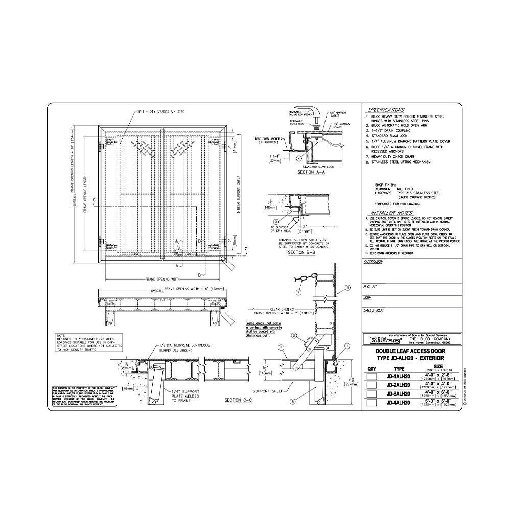 60" x 60" Aluminum Drainage Panel - H20 Loading - Double Leaf - Bilco