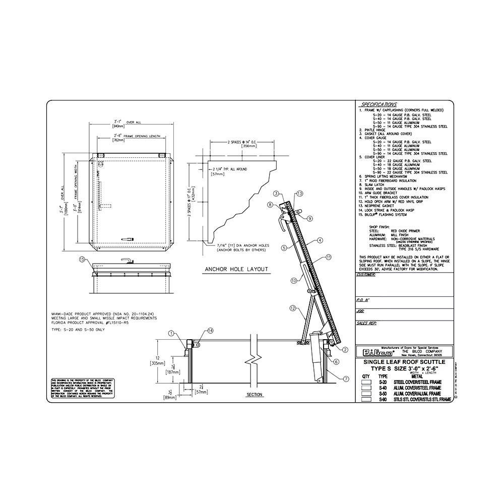 36" x 30" Security Roof Access Hatch - Aluminum - Bilco