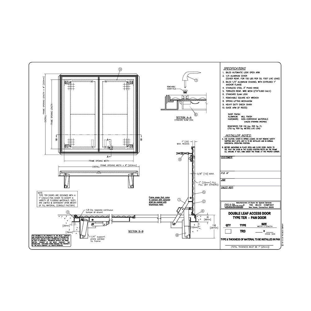 48" x 48" Architectural Flooring Hatch - Double Leaf - Bilco
