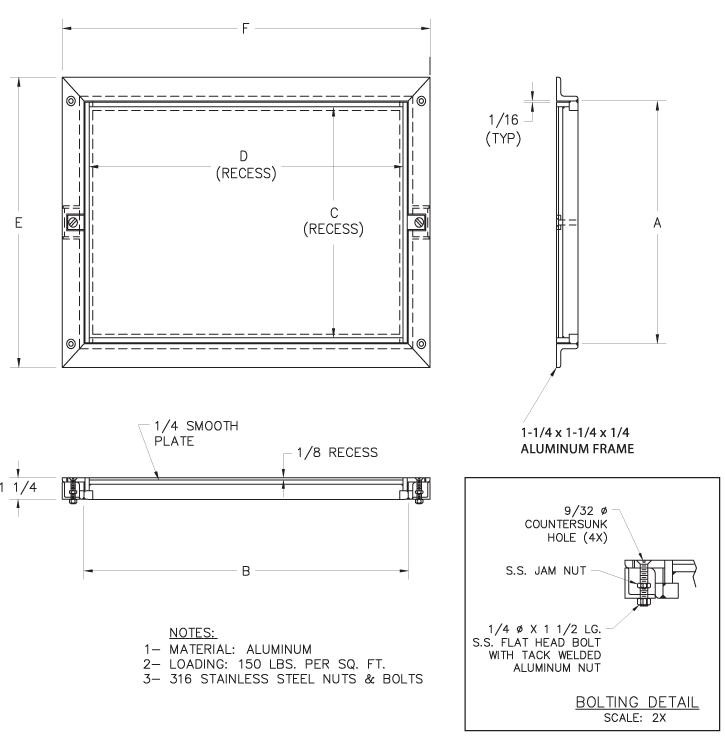 Removable Floor Door 24"x24": 1/8" Recess for Tile & Carpet