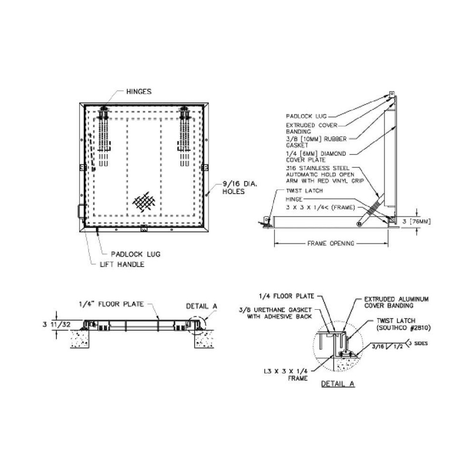 Flood Tight Floor Hatch 36" x 48": Watertight Construction