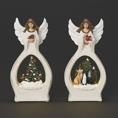 ANGEL WITH LIGHTED SCENE HOLDING CARDINAL - 137654 - Kris Kringl