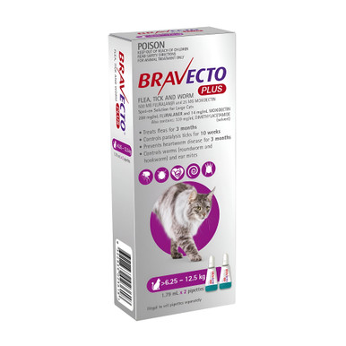 Bravecto Plus Cat Spot On Treatment 6.25kg - 12.5kg 2 Pipette
