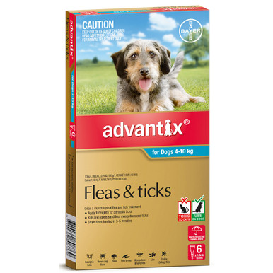 Advantix Fleas And Ticks For Dogs 4-10kg 6 pack