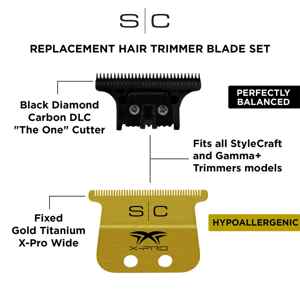 StyleCraft Gold Titanium X-Pro Wide Trimmer Blade w/ Black DLC "The One ...