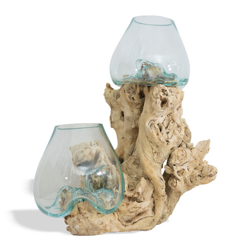 Double Vase Large Root Bleached Wood - G132B