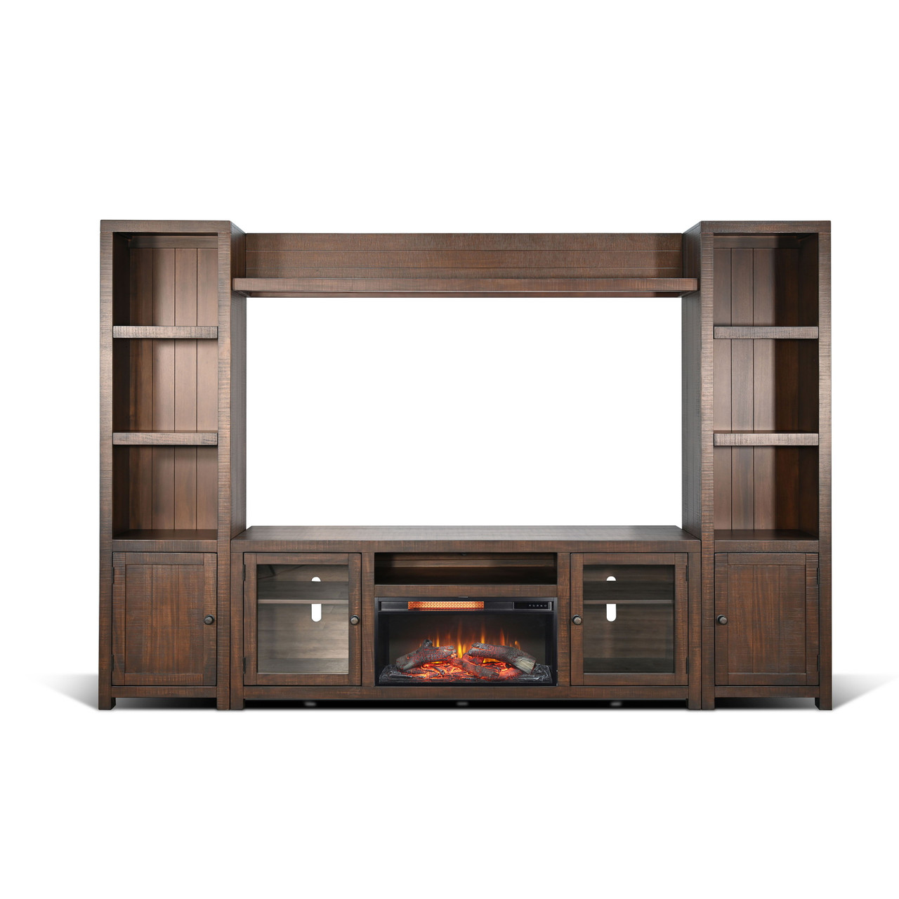 The 112" Media Wall With Wood Electric Fireplace Insert - Tobacco Leaf ...