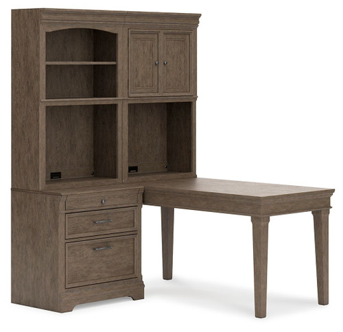 The Janismore Weathered Gray Desk With Bookcase Wall Unit is available ...