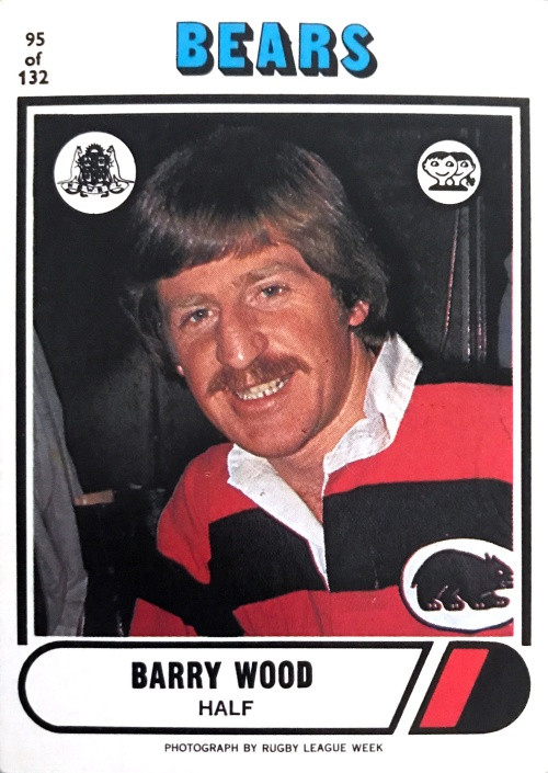 1976 Scanlens #95 BARRY WOOD North Sydney Bears Rugby League Card