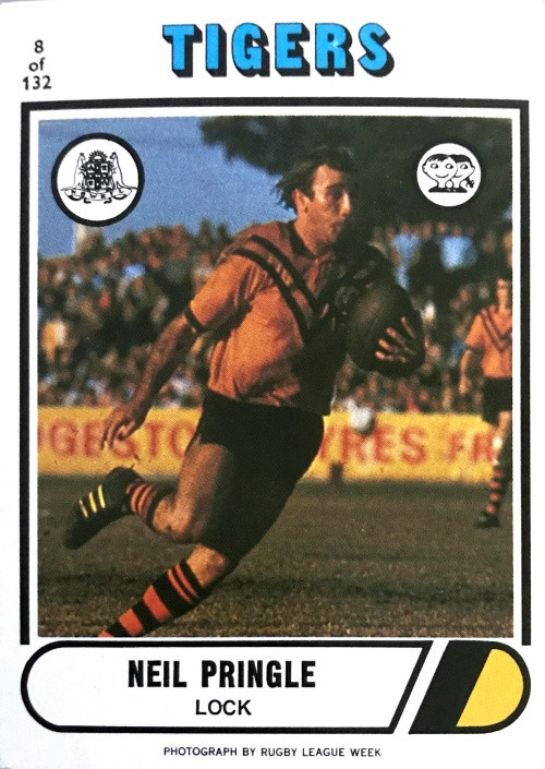 1976 Scanlens #08 NEIL PRINGLE Balmain Tigers Rugby League Card