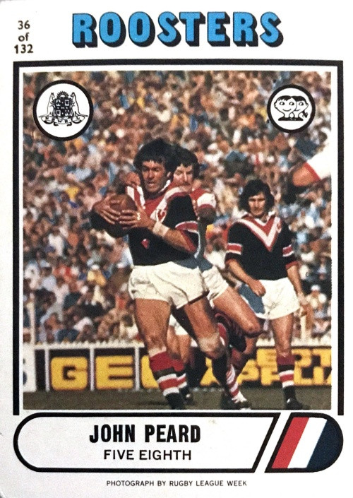 1976 Scanlens #36 JOHN PEARD Eastern Suburbs Roosters Rugby League Card