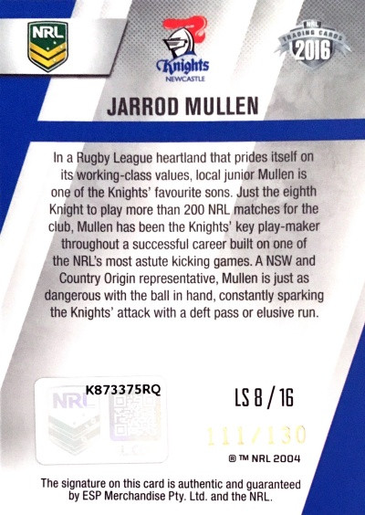 2016 NRL ESP ELITE JARROD MULLEN NEWCASTLE KNIGHTS League Sensations ...
