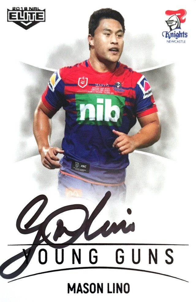2019 NRL ELITE MASON LINO NEWCASTLE KNIGHTS Young Guns Signature Card