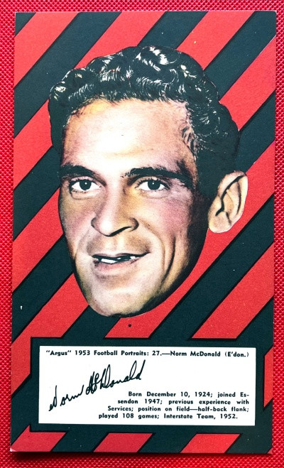 1953 VFL Argus Football Portraits 27 NORM Mc DONALD ESSENDON BOMBERS
