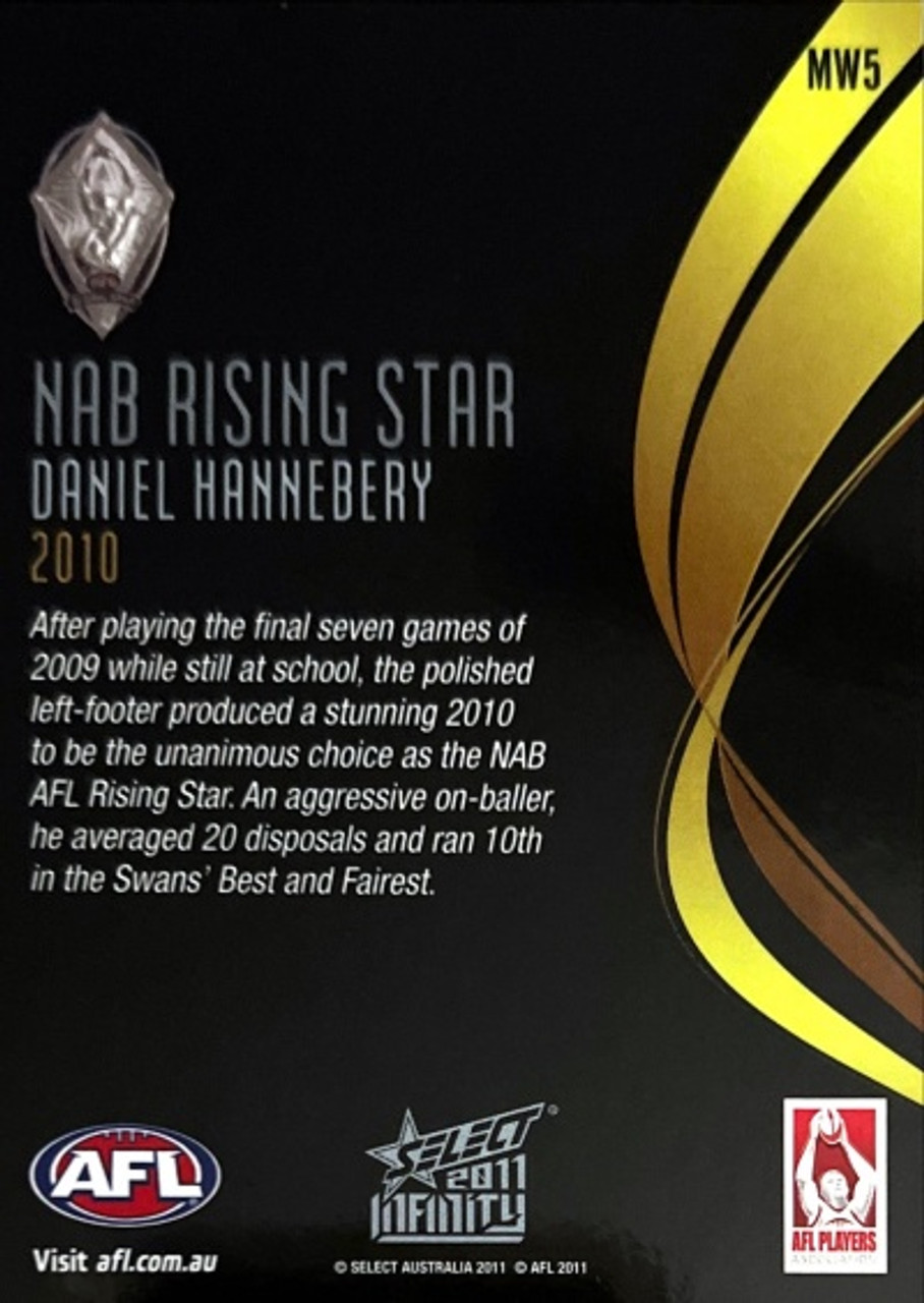 2011 AFL Infinity Series DAN HANNEBERY RISING STAR MEDALLIST Card 2011 AFL Infinity Series DAN HANNEBERY RISING STAR MEDALLIST Card