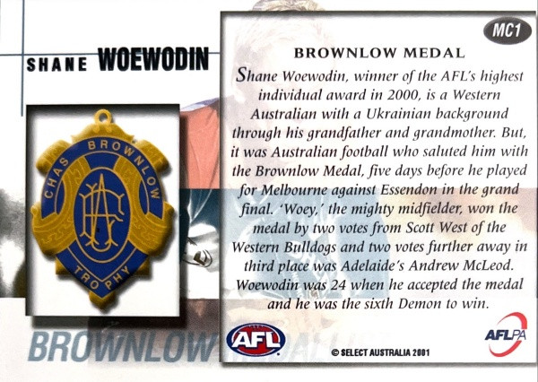 2001 Afl Authentic Series Shane Woewodin Melbourne Demons Brownlow